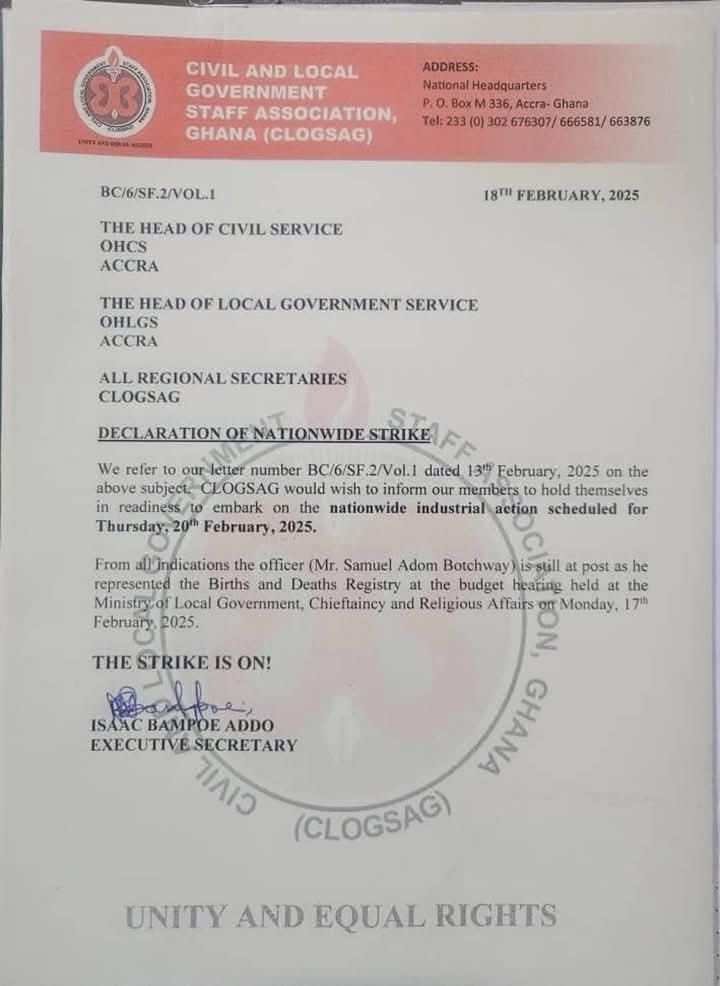 Press Release-CLOSAG To Embark On Strike On 20th Feb 2025